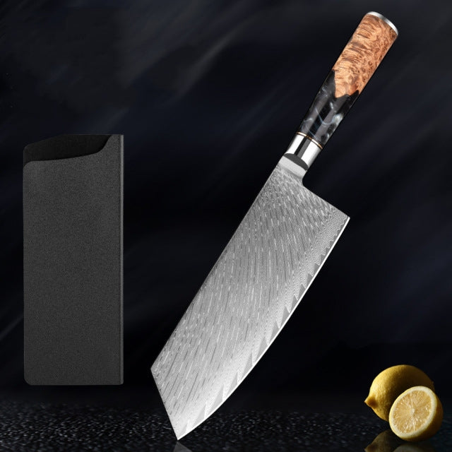 SAKUTO (作東) Japanese Damascus Steel Kitchen Knife Set With Coloured Bl ...