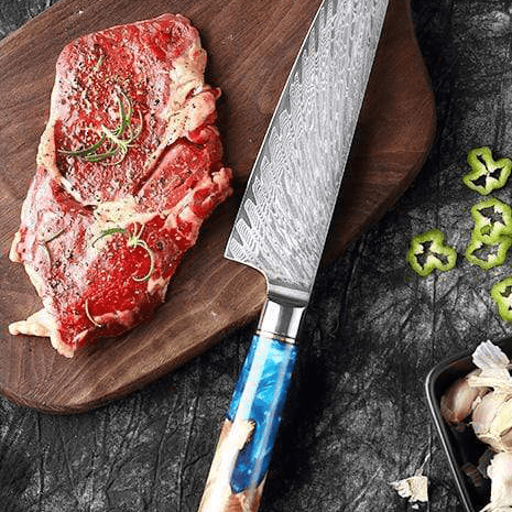 SAKUTO (作東) Japanese Damascus Steel Kitchen Knife Set With Blue Handle ...